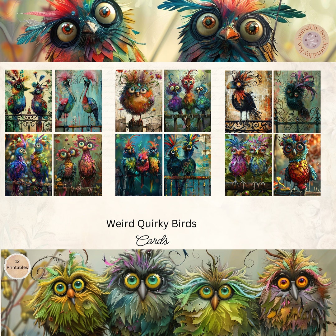 Weird Quirky Birds Junk Journal Cards, 12 Cards, Birds Printable ...