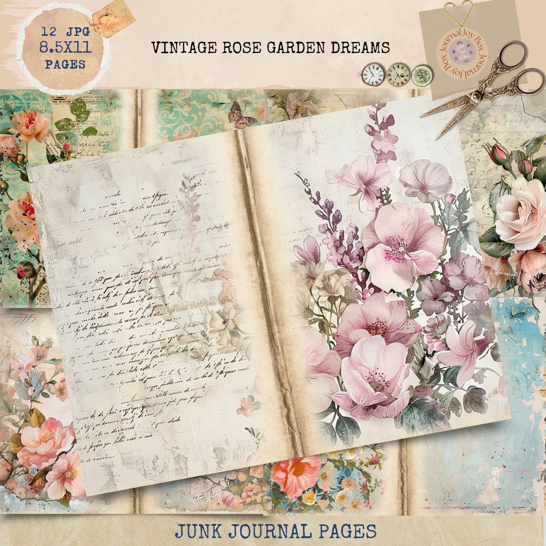 Junk Journal Printable, Rose Ephemera, Vintage Rose Journal Pages, Junk ...