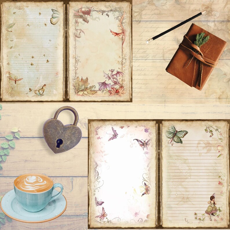 Junk Journal Printable, Fantasy Lined Journal Page, Pastel Lined Junk ...