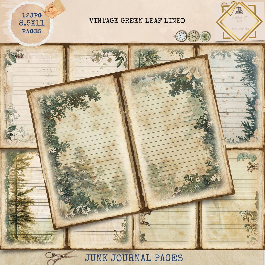 Junk Journal Printable, Green Leaf Lined Journal Page, Forest Junk ...