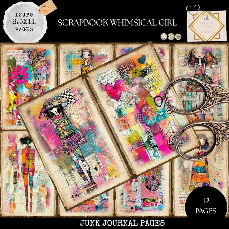 Junk Journal Printable, Whimsical Scrapbook Girl Journal, Tall Skinny ...