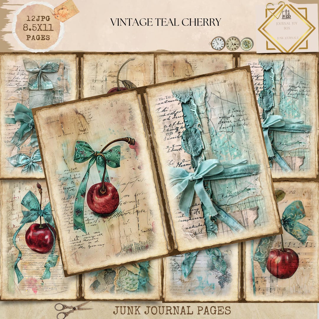 Junk Journal Printable, Teal Cherry on Top Junk Journal, Vintage Junk ...