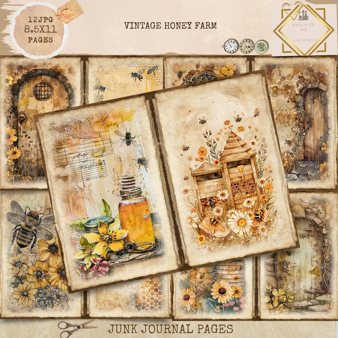 Junk Journal Printable, Honeybee Farm Journal, Vintage Bees Journal ...