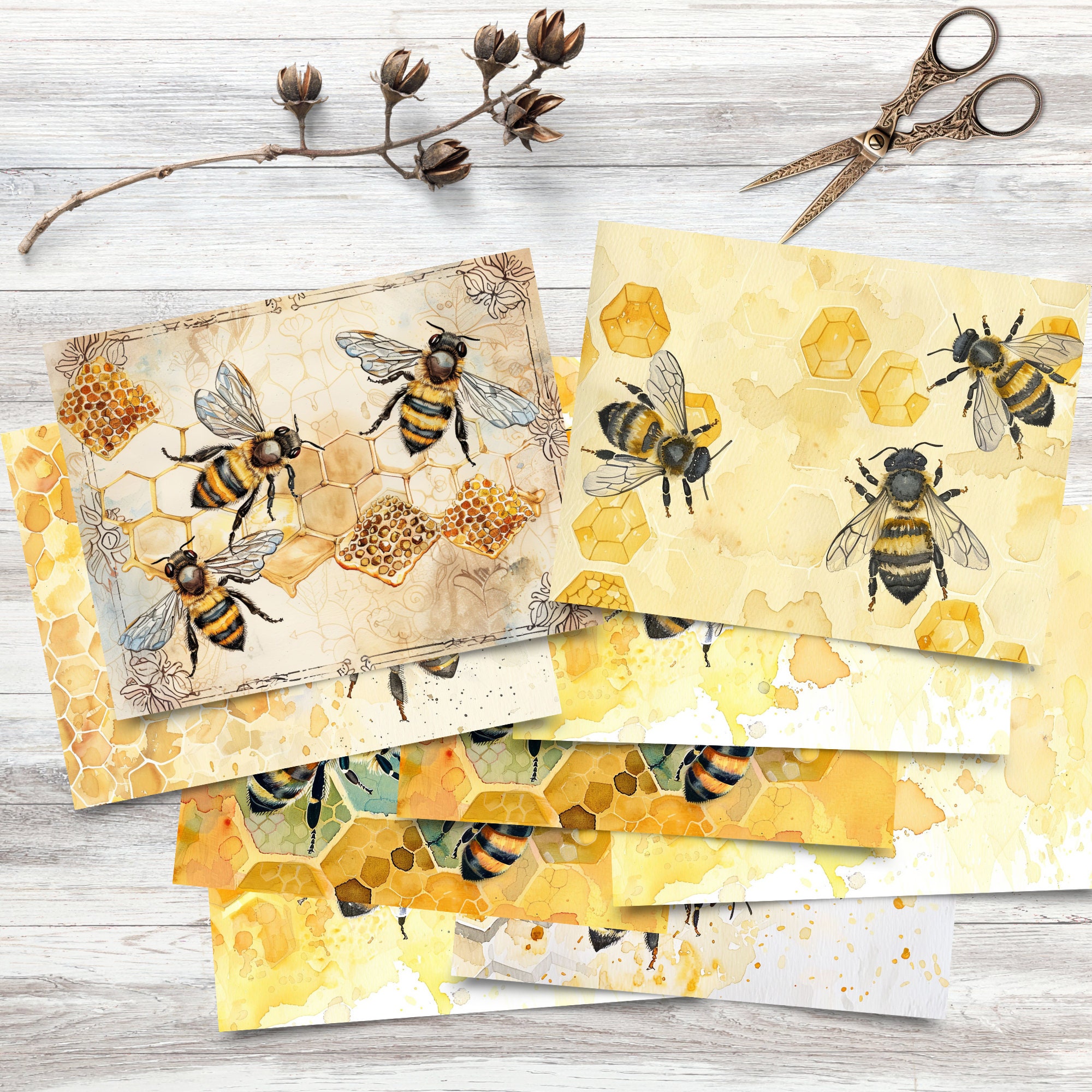 Junk Journal Printable, Honeybee Journal, Honeybees Journal Papers ...