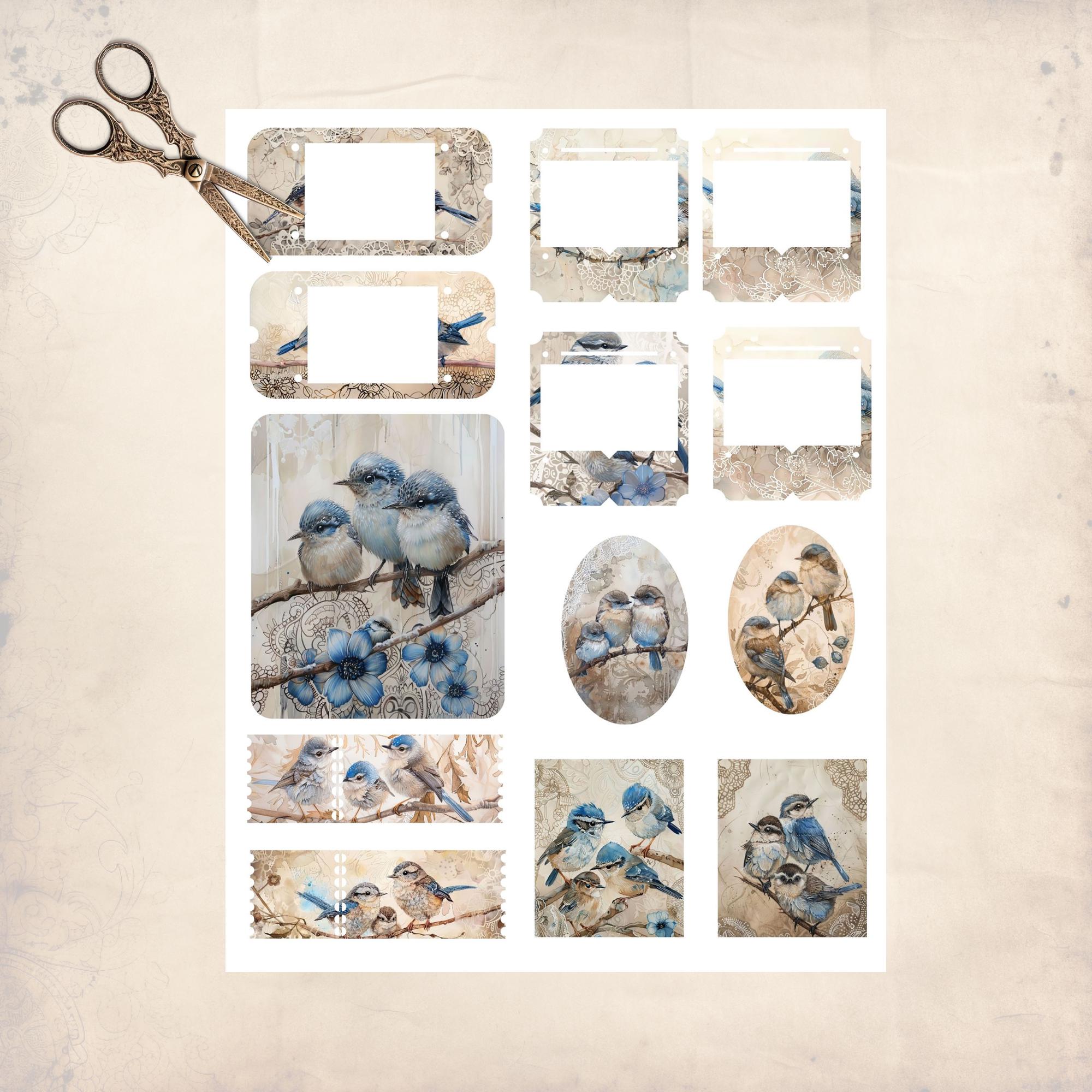 Vintage Blue Lace Birds Ephemera Cards, 38 Mini Extras Pack, Birds ...