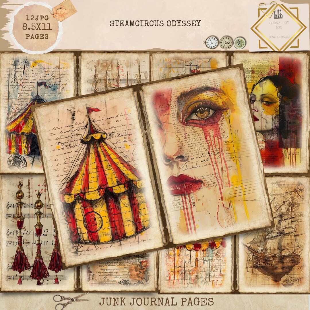 Junk Journal Printable, Vintage Circus Pages, Steampunk Circus Journal ...