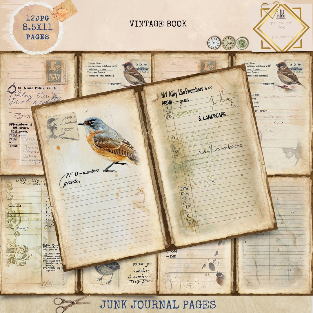 Junk Journal Printable, Vintage Old Pages Junk Journal, Vintage Junk ...