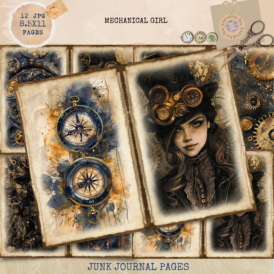 Junk Journal Printable, Steampunk Mechanical Girl Journal, Tick Tock ...