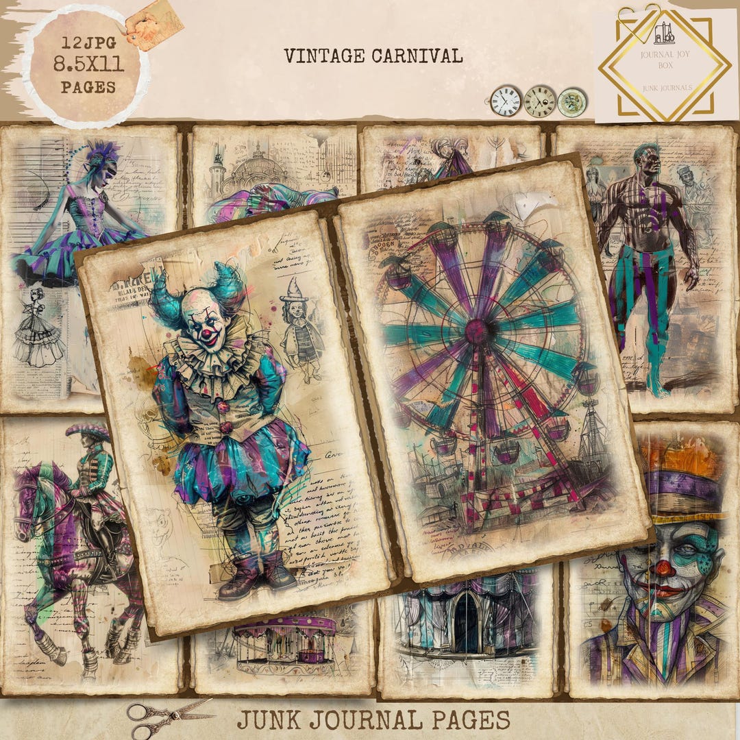 Junk Journal Printable, Vintage Carnival Pages, Vintage Circus Journal ...