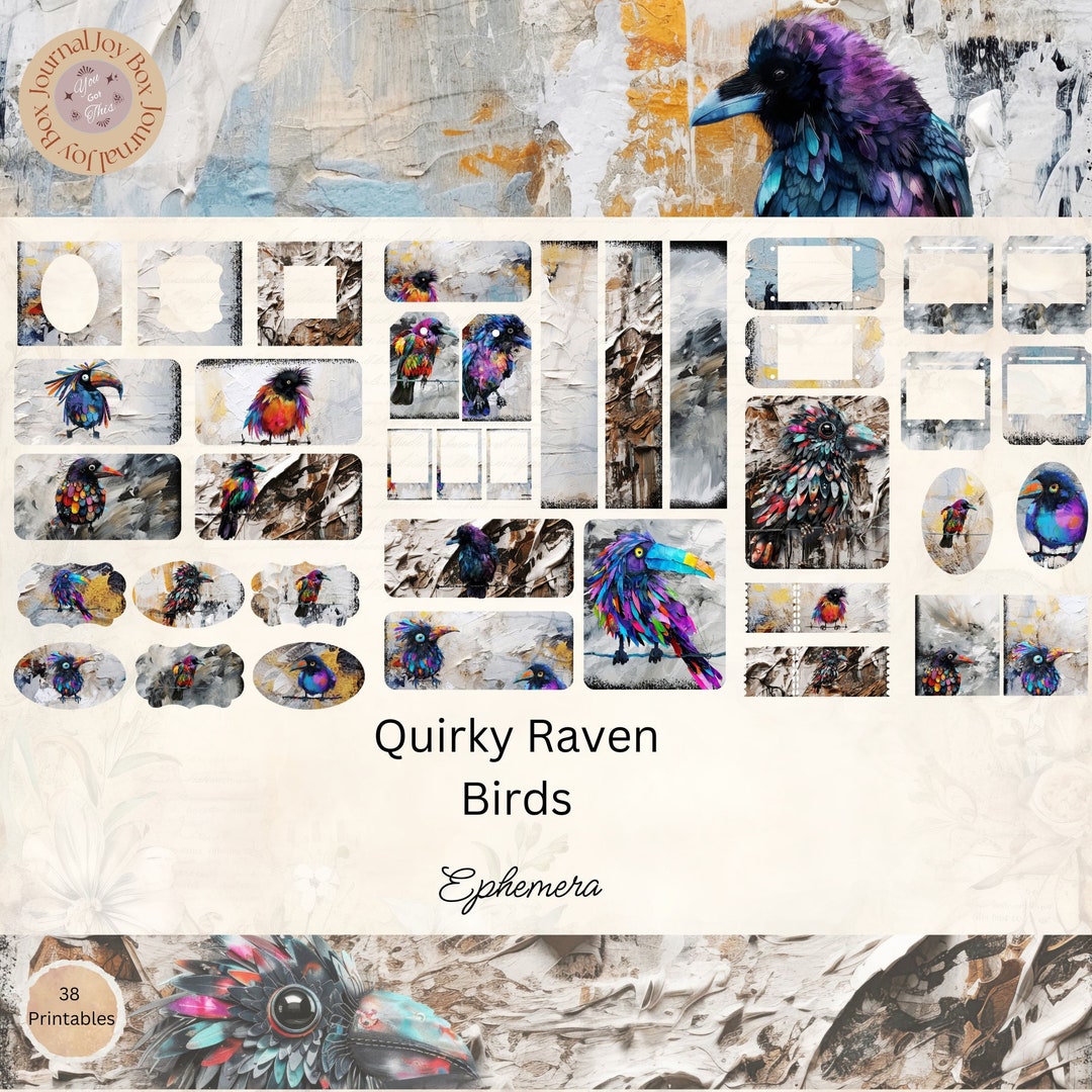 Quirky Raven Birds Ephemera Cards,38 Mini Extras Pack, Raven Birds ...