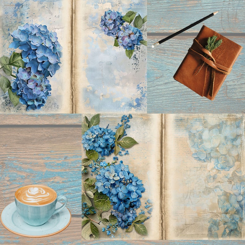 Junk Journal Printable, Hydrangea Ephemera, Vintage Blue Hydrangea ...