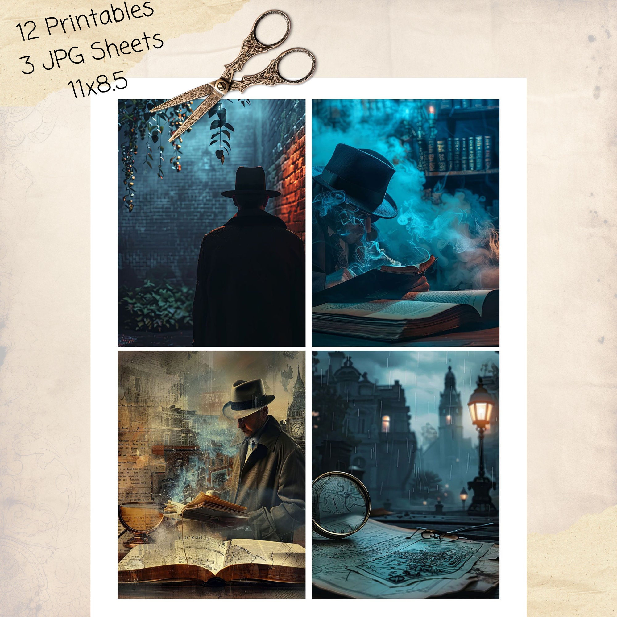 True Crime Junk Journal Cards, 12 Cards, Detective Printable Ephemera ...