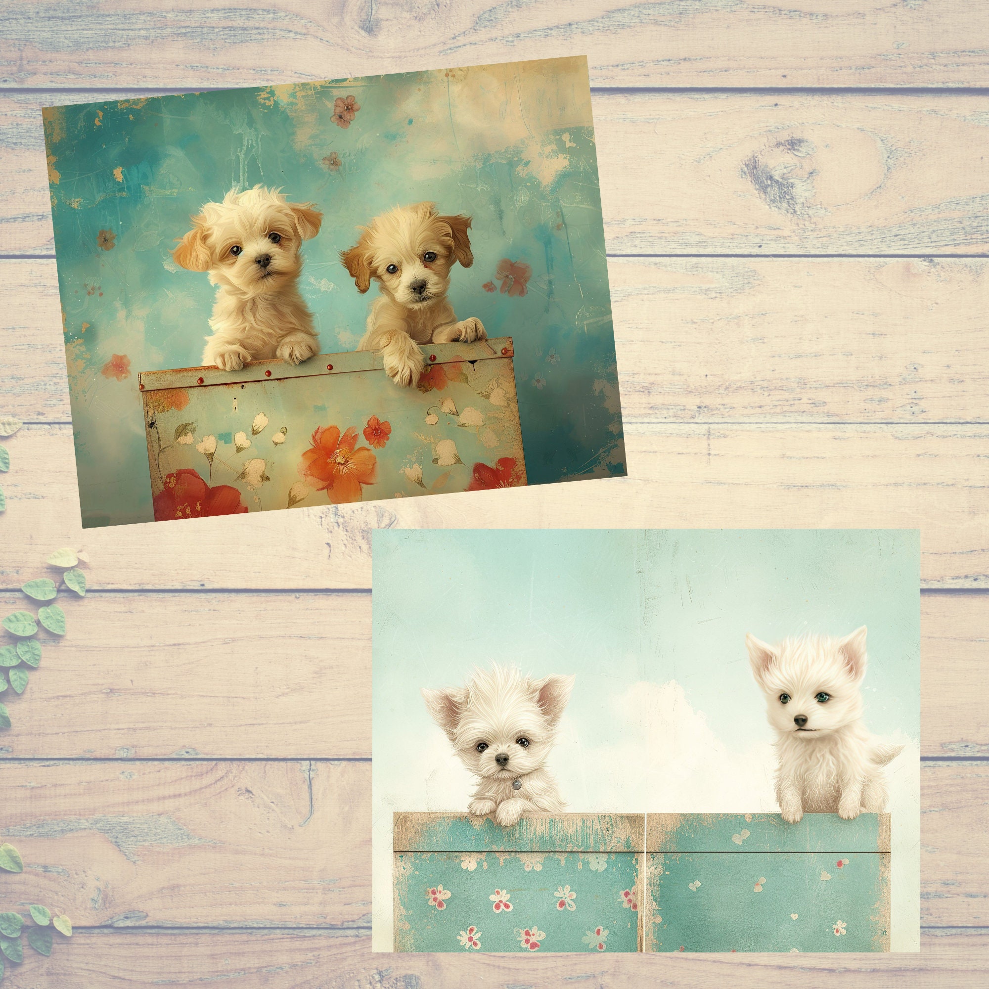 Junk Journal Printable, Puppies on a Box, Vintage Journal Paper ...