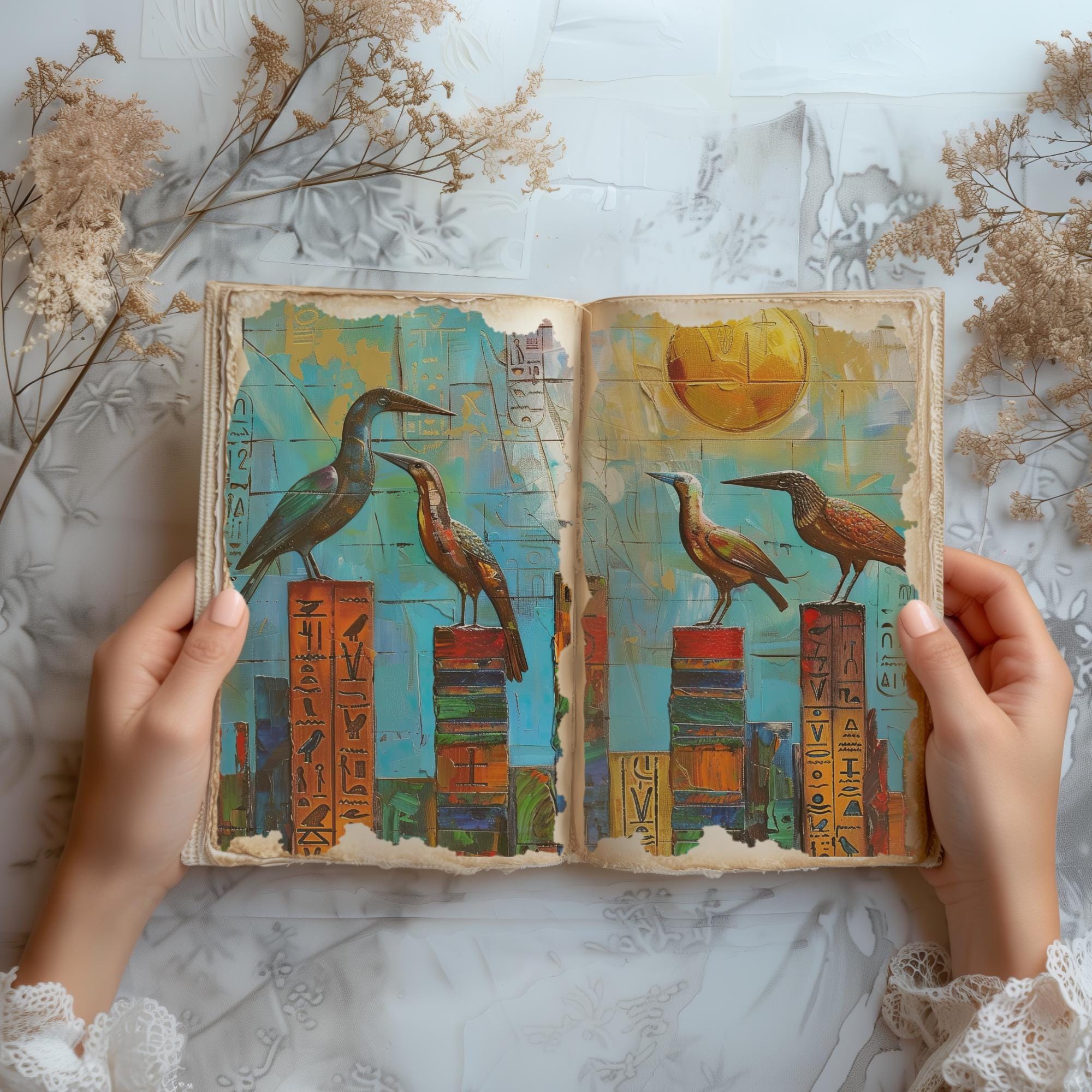 Junk Journal Printable, Egypt Birds Vintage Journal Papers, Egyptian ...