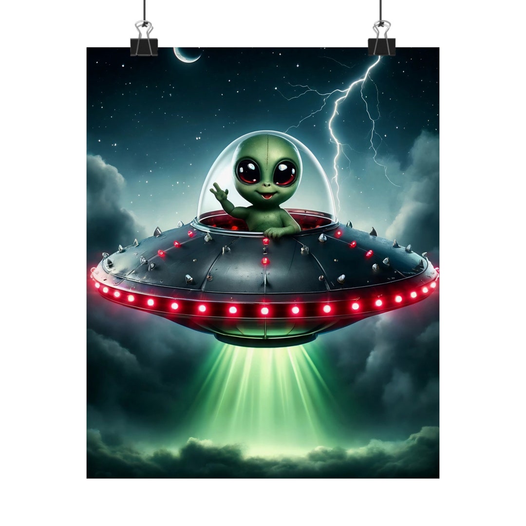 Matte Vertical Posters Alien in UFO - Etsy