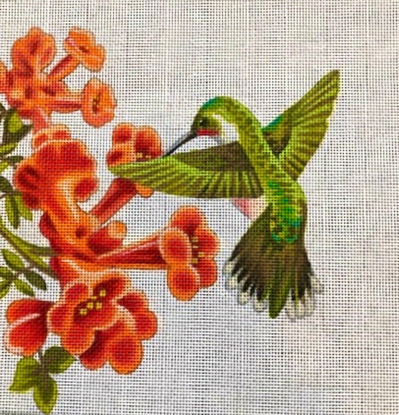 A Stitch Guide for Hummingbird With Flowers Handpainted Needlepoint ...