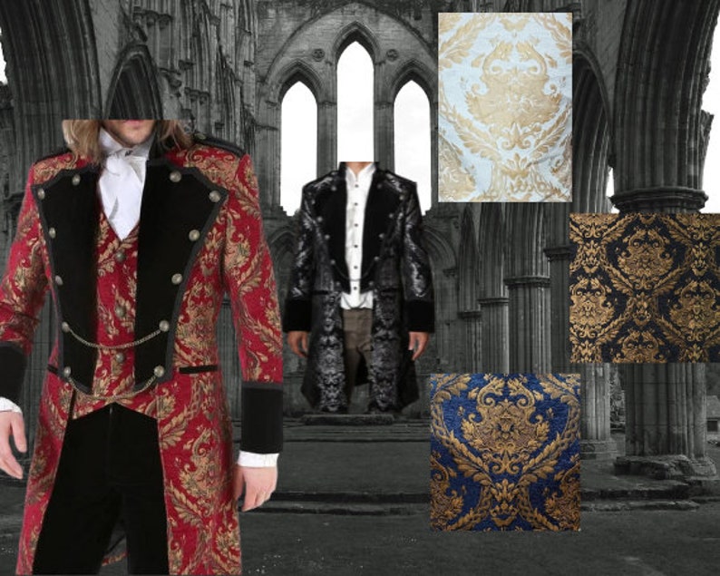 Black Brocade Colonial Jerkin Renaissance Edwardian Brocade Men ...