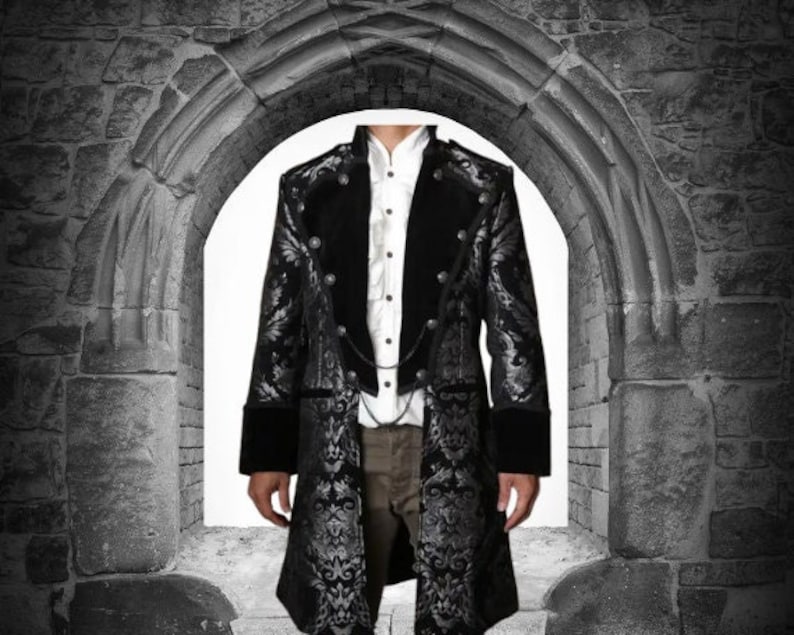 Black Brocade Colonial Jerkin Renaissance Edwardian Brocade Men ...