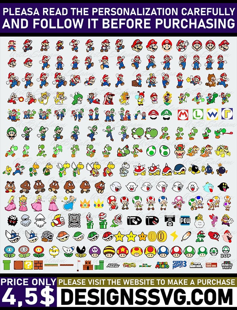 Super Mario SVG Bundle for Cricut and Sublimation, Mario Cut Files ...