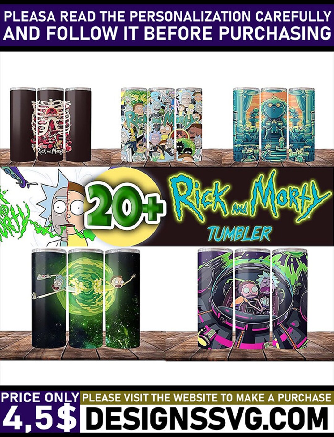 20 Rick and Morty Tumbler Bundle, Cartoon Tumbler 20oz Skinny ...