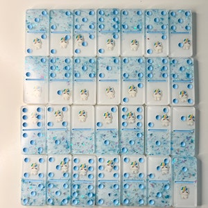 Unique Resin Domino Set (blue and White) With Unicorn Charms, 28 Pieces ...