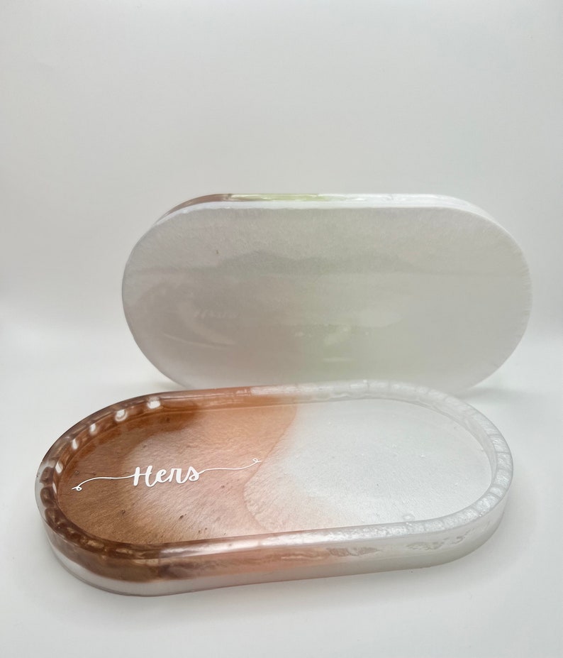 Custom Resin Tray and Trinket Box Set green, Pink, and Brown, Vanity ...