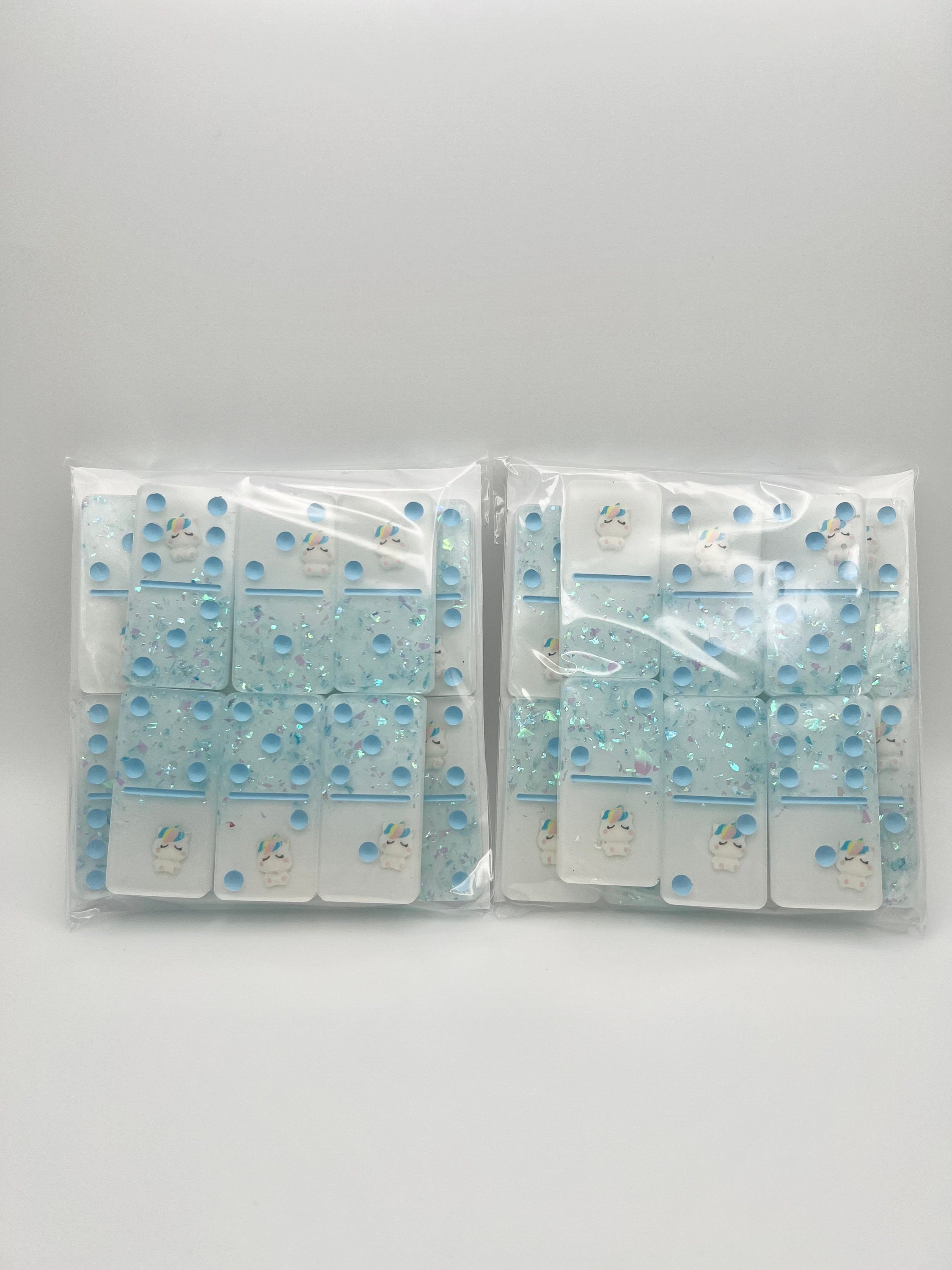 Unique Resin Domino Set (blue and White) With Unicorn Charms, 28 Pieces ...