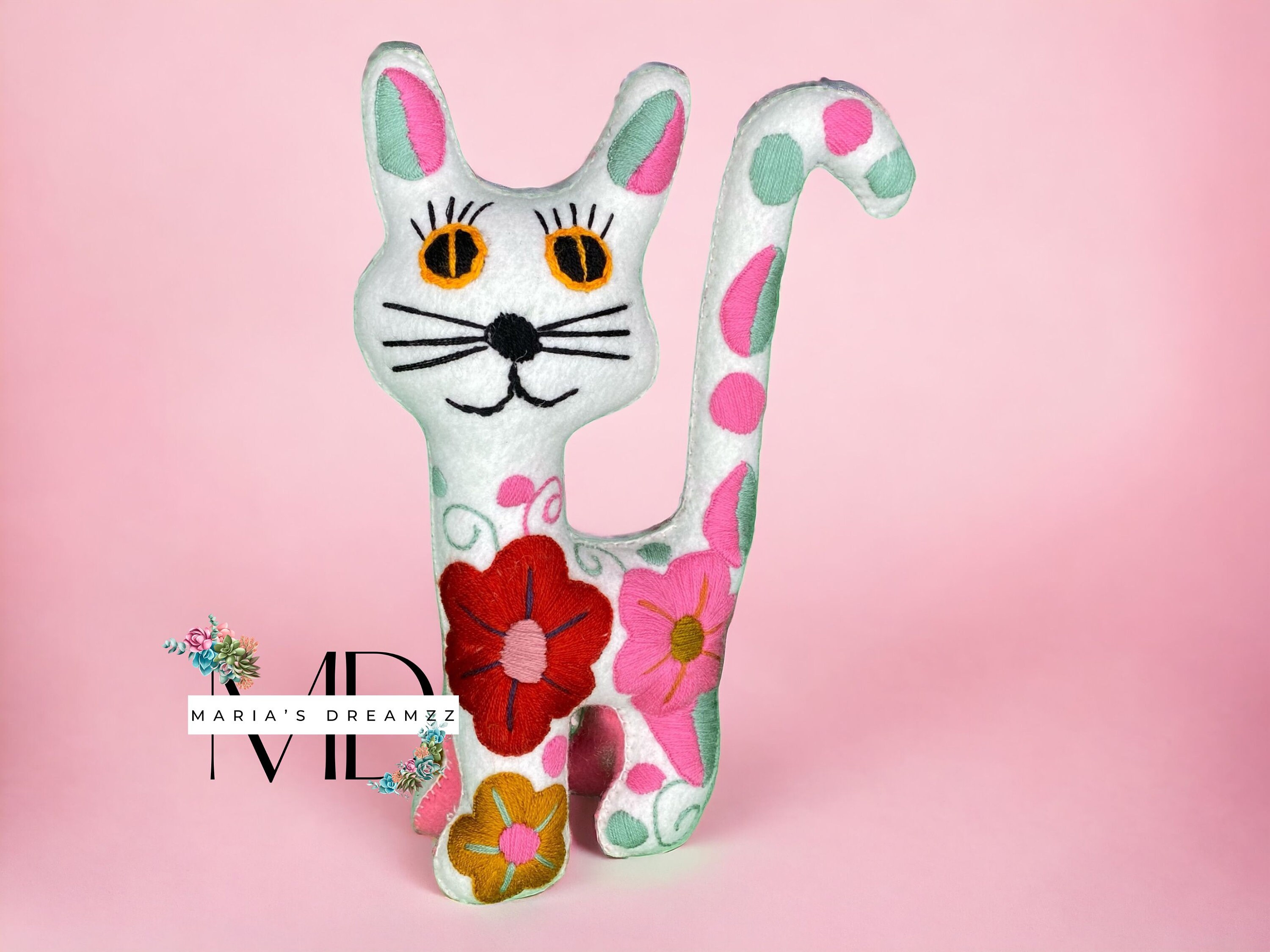 Cat Plush Mexican Stuffed Animals Hand Embroidered Felt Plush Animal ...