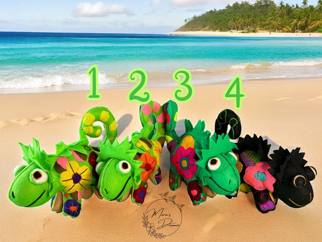 Handmade Felt Plush Chameleons - Mexican Push - Embroidered Chameleon ...