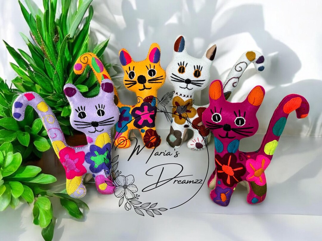 Cat Plush - Mexican Stuffed Animals - Hand Embroidered Felt Plush ...