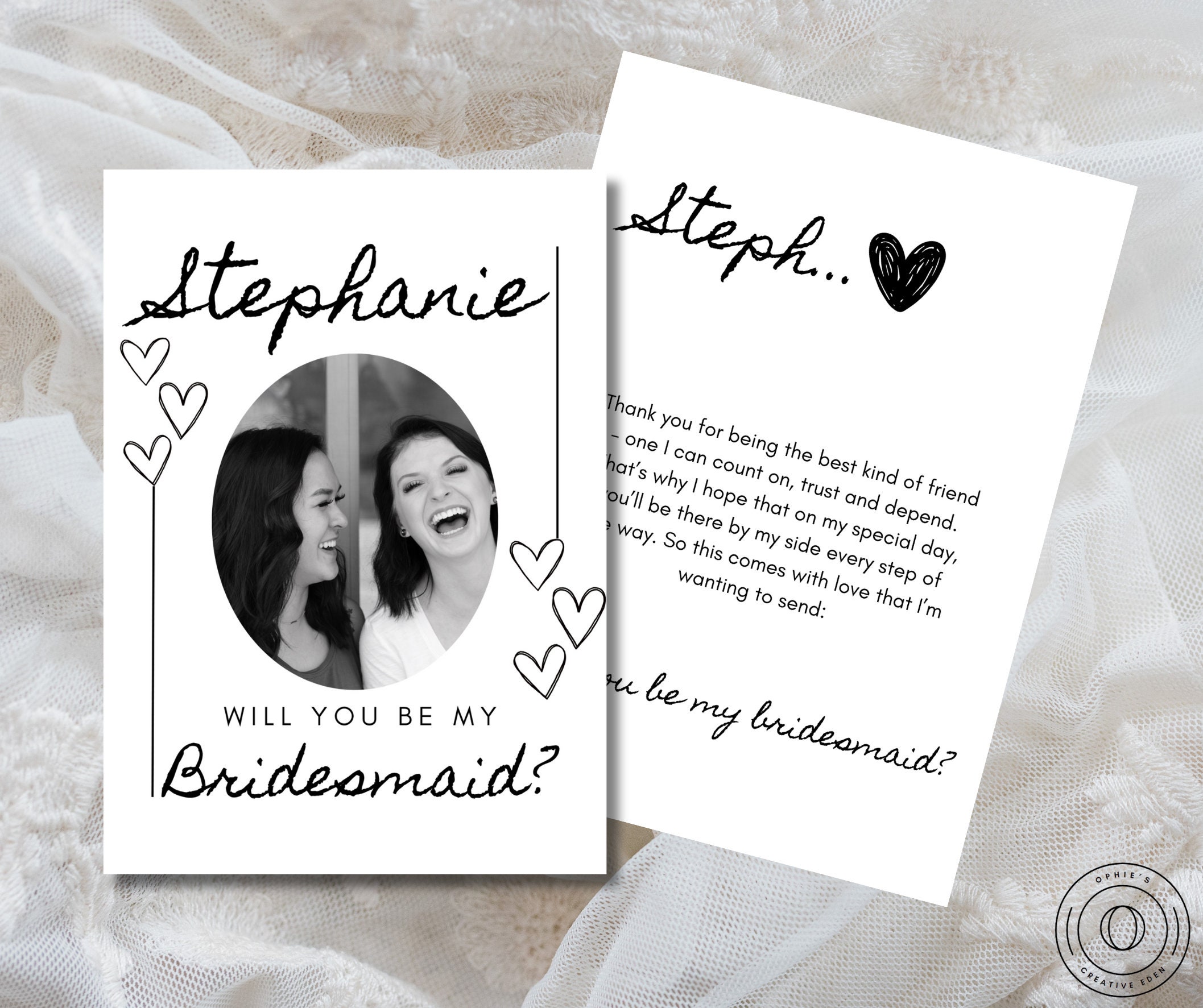 Bridesmaid Proposal Card Template, Bridesmaid Photo Proposal Card, Will ...