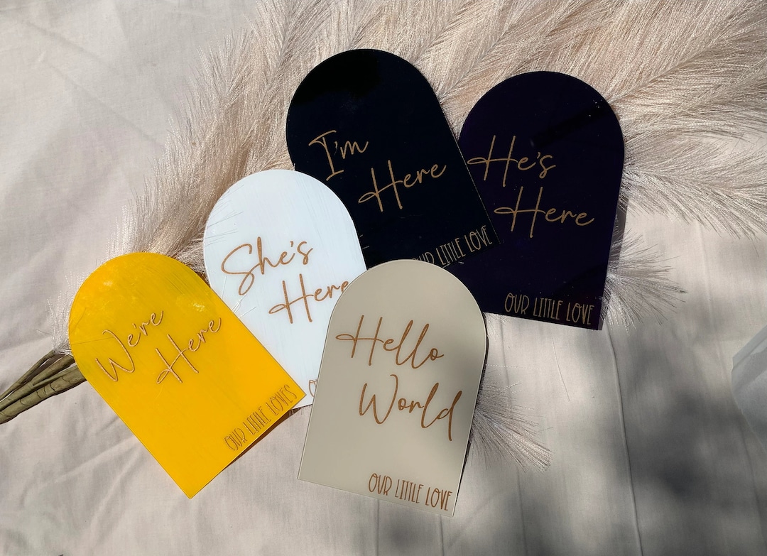 Birth Announcement Plaque Arch, Hello World, I'm Here, We're Here, She ...