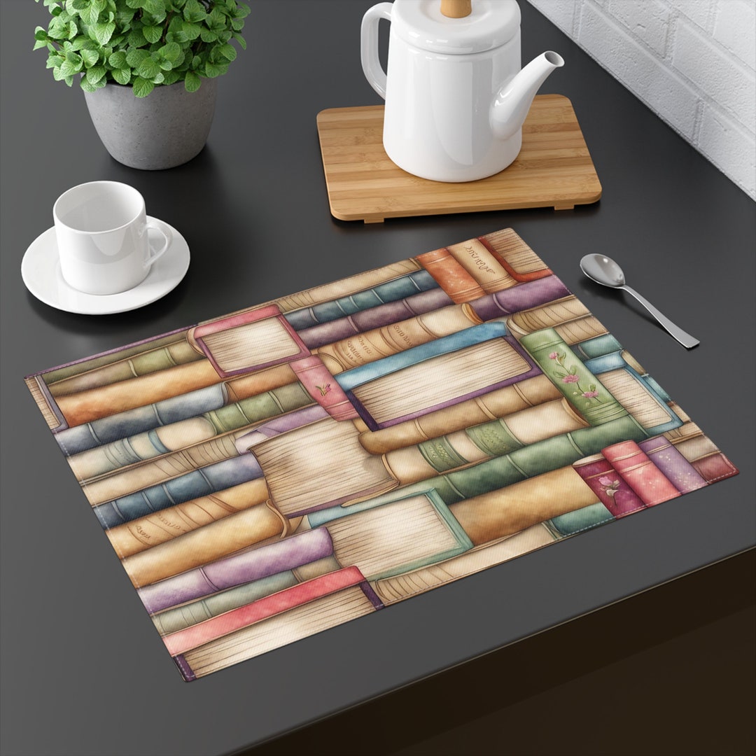 Watercolor Book Stack Book Lovers Table Placemat, 1pc Book Club Dinner ...