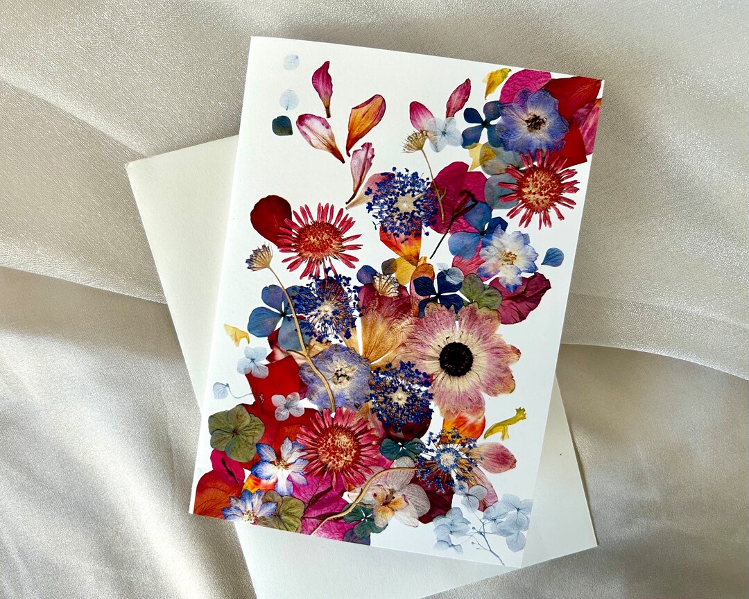 Bright Floral Blank Greeting Card, Colourful Note Card With Plain ...