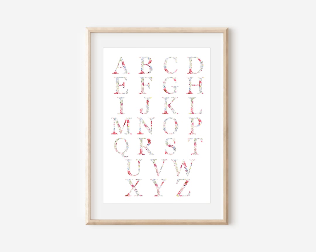 Alphabet Poster, Pretty Floral Art Print, Colourful Pressed Flowers ...