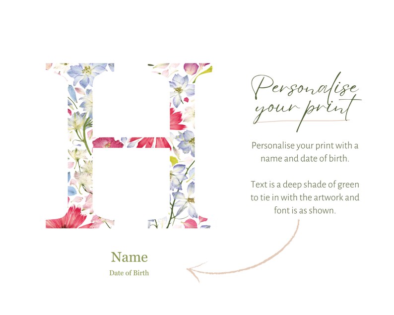 Personalised Floral Initial Print, Colourful Pressed Flower Letter Art ...