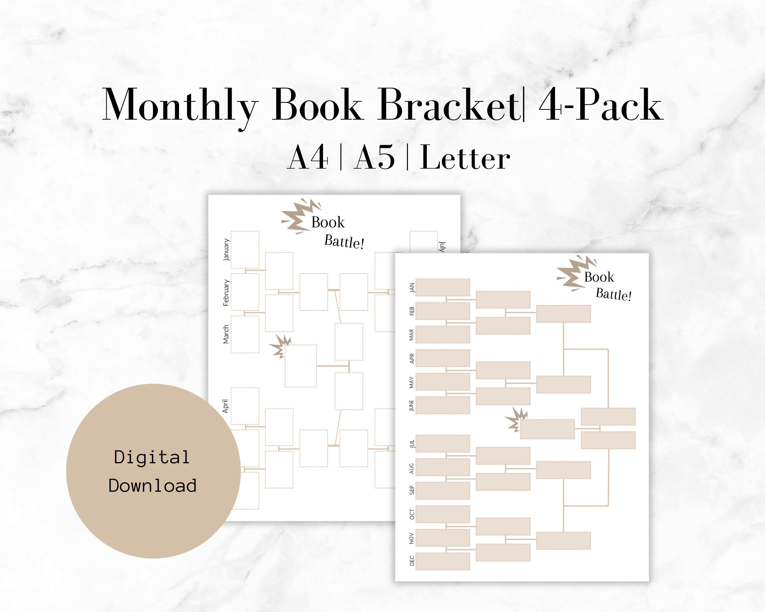 Monthly Reading Challenge Yearly Book Bracket Book of the Year Template ...