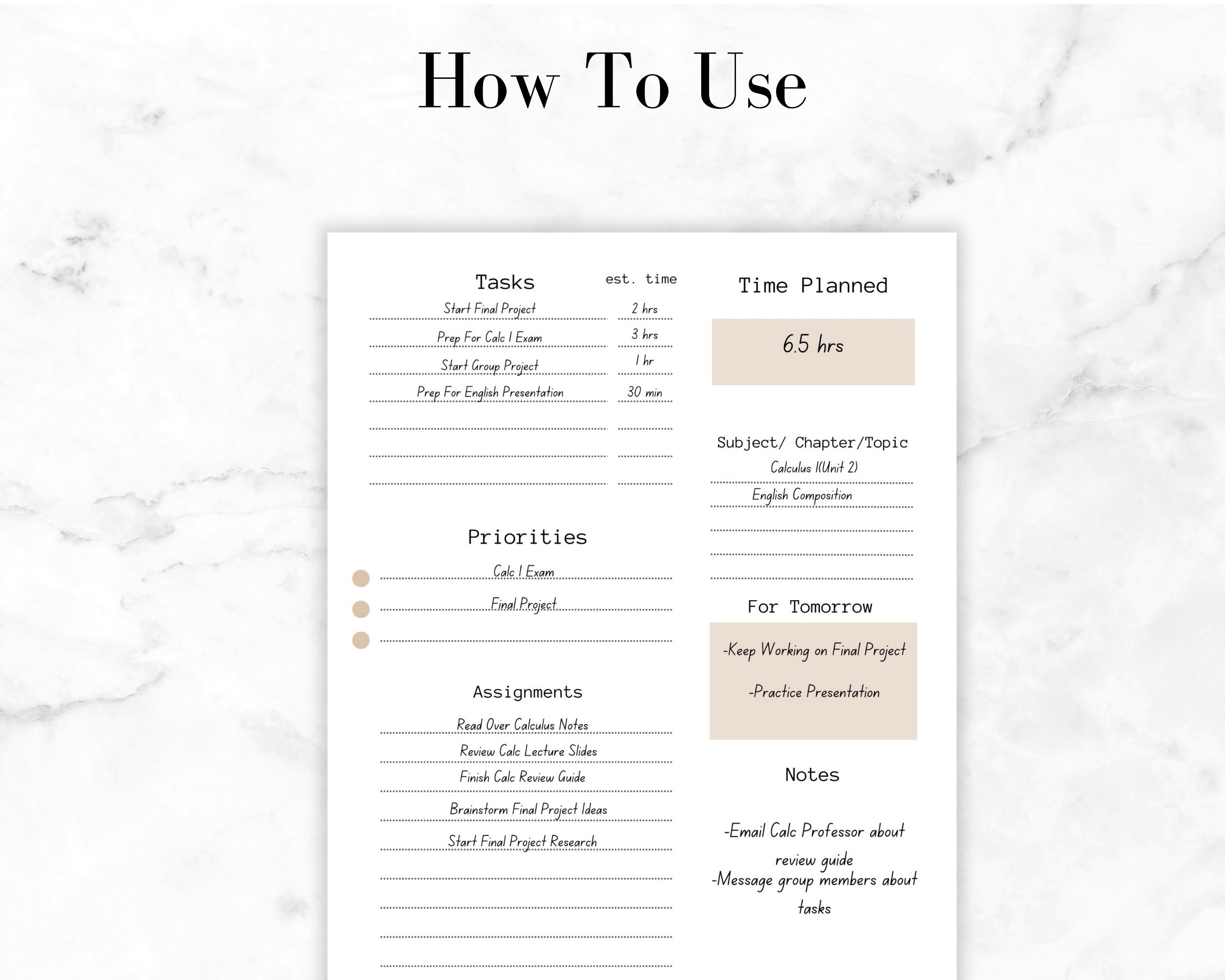 Study Plan Template | Assignment Tracker Printable - Etsy