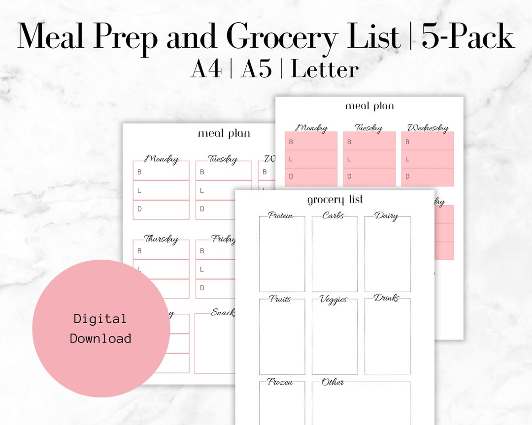 Weekly Meal Prep Template | Grocery List Printable - Etsy
