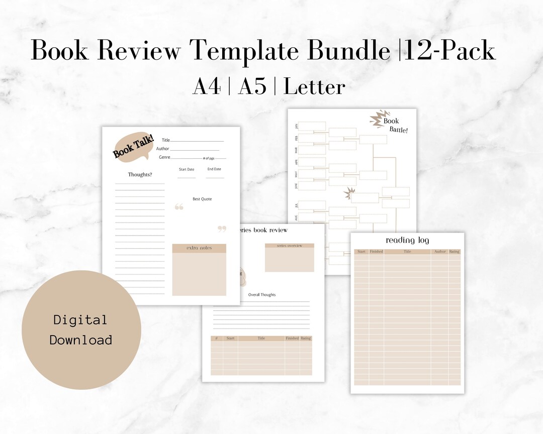 Book Review Template Bundle | Reading Log | Monthly Reading Challenge ...
