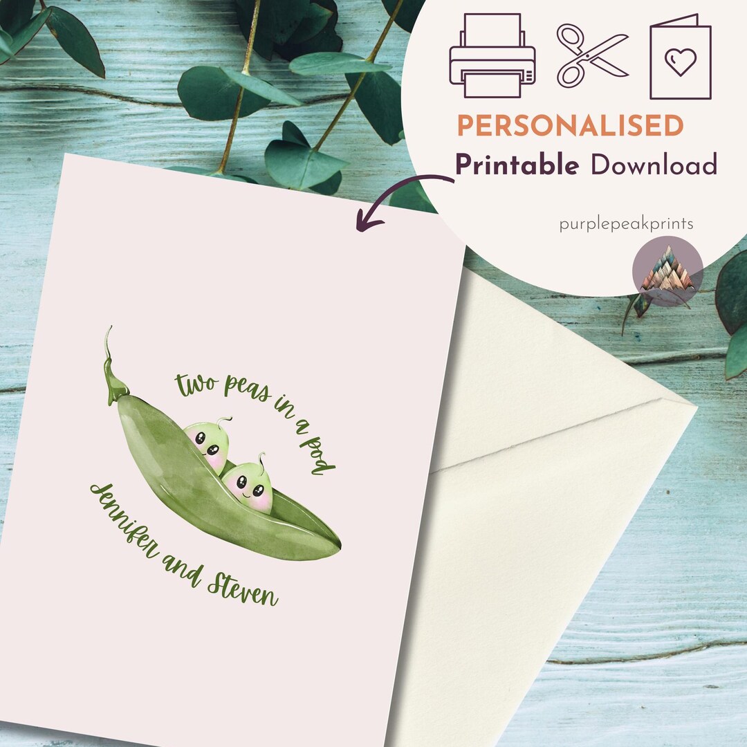 Personalised Print at Home Two Peas in a Pod Card, Add Your Own Names ...