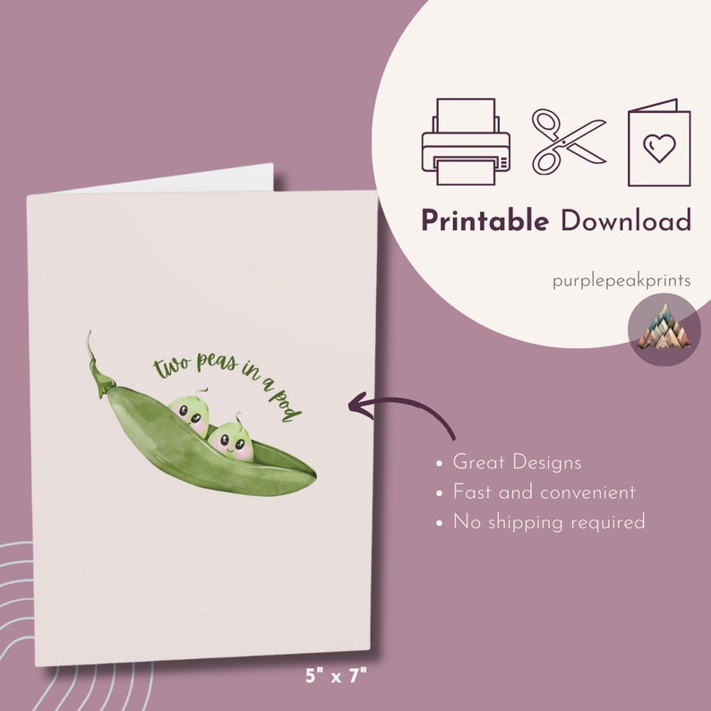 PRINTABLE Blank Greeting Card, Instant Download Two Peas in a Pod ...