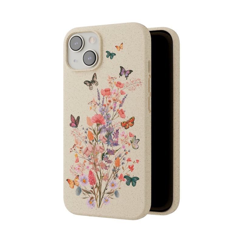 Retro Floral Butterfly Biodegradable Phone Case, Eco Friendly Case ...