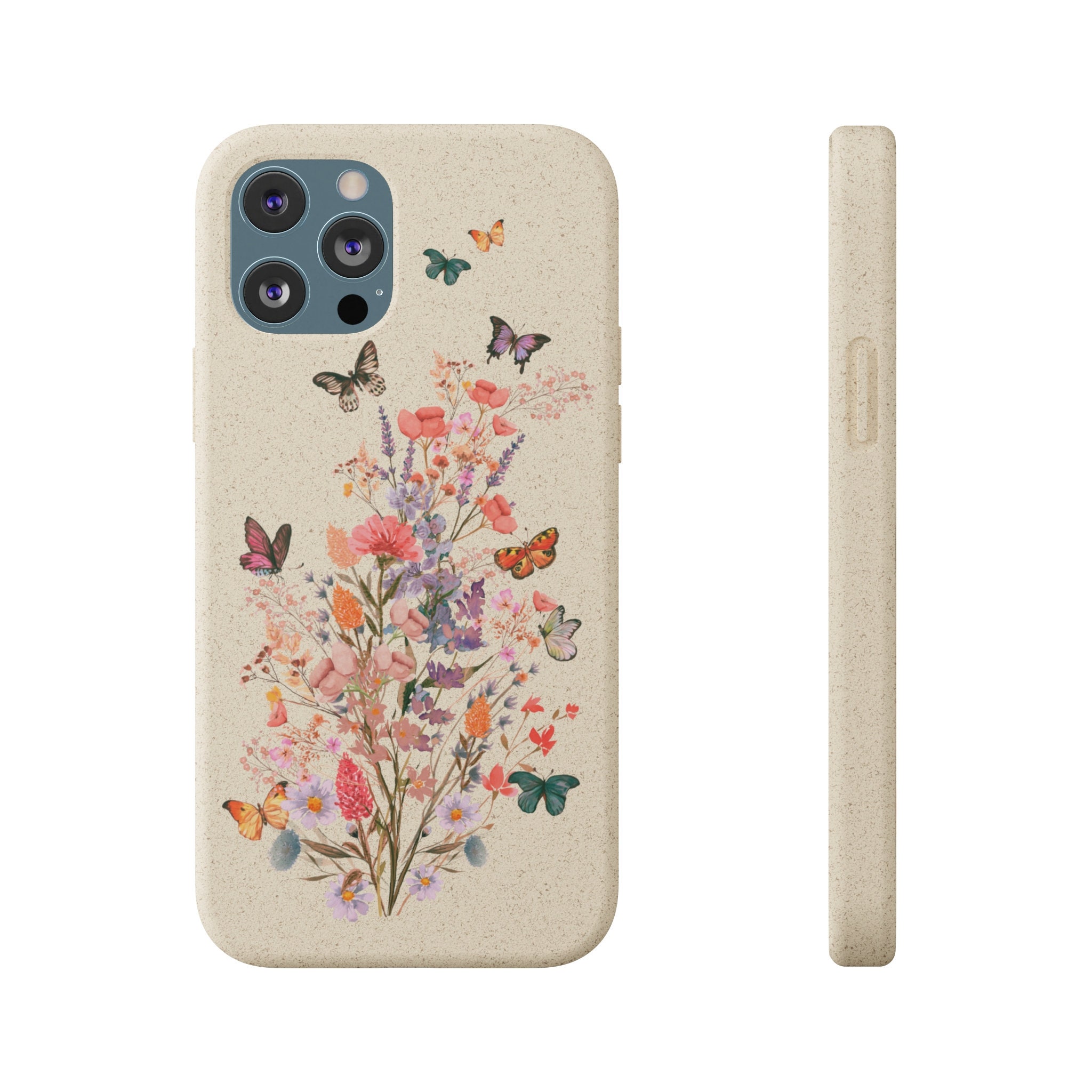 Retro Floral Butterfly Biodegradable Phone Case, Eco Friendly Case ...