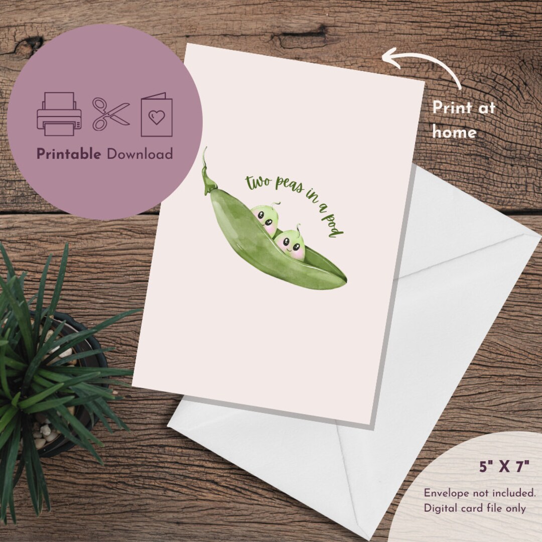 PRINTABLE Blank Greeting Card, Instant Download Two Peas in a Pod ...