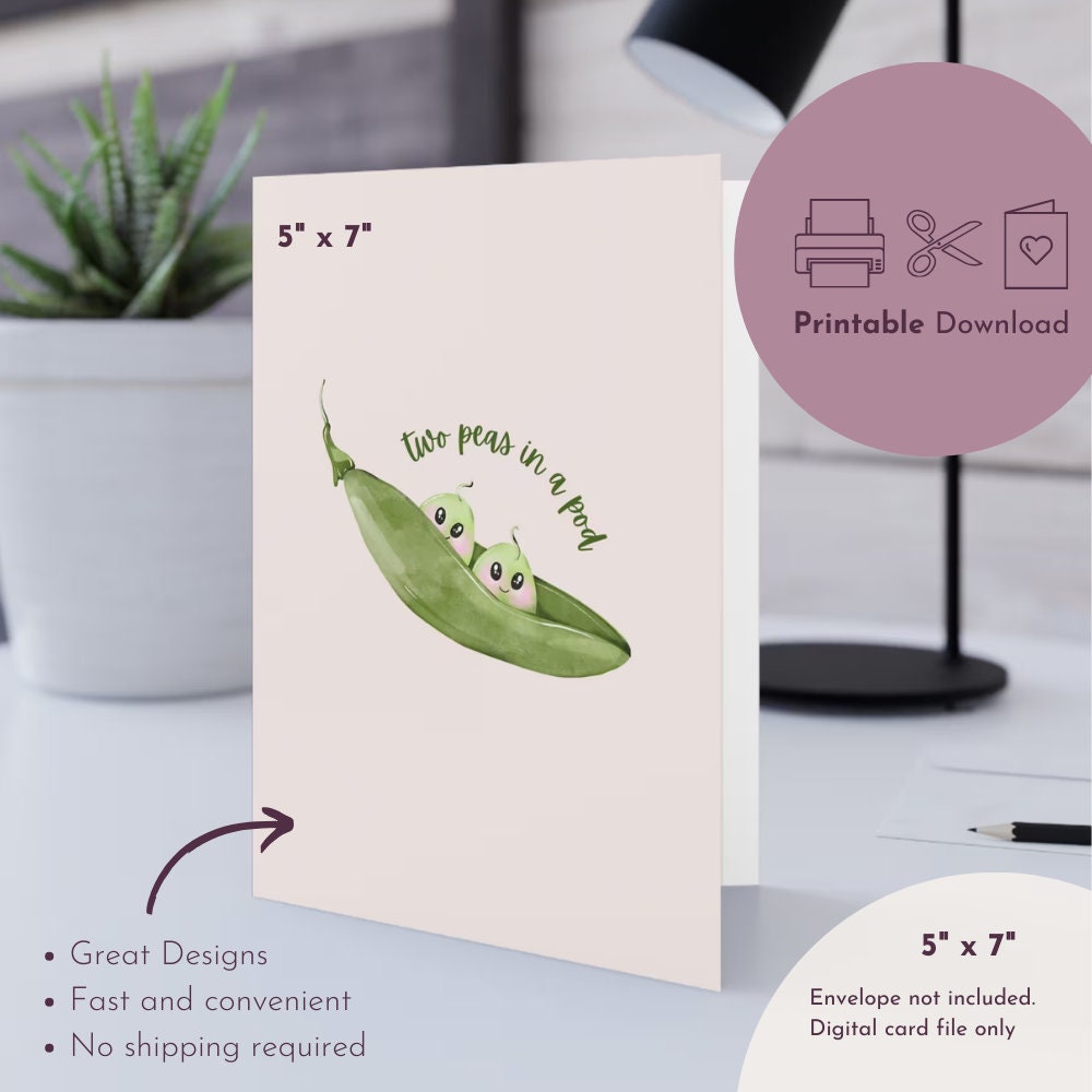 PRINTABLE Blank Greeting Card, Instant Download Two Peas in a Pod ...
