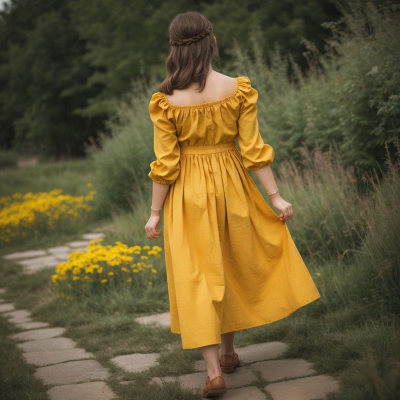 Golden Yellow Renaissance Dress | Puff Sleeve Peasant Gown | Women’s ...