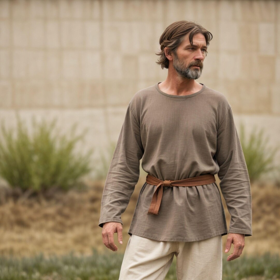 Minimal Peasant Warrior Men Garb | Steampunk Nordic Men Beige Top With ...