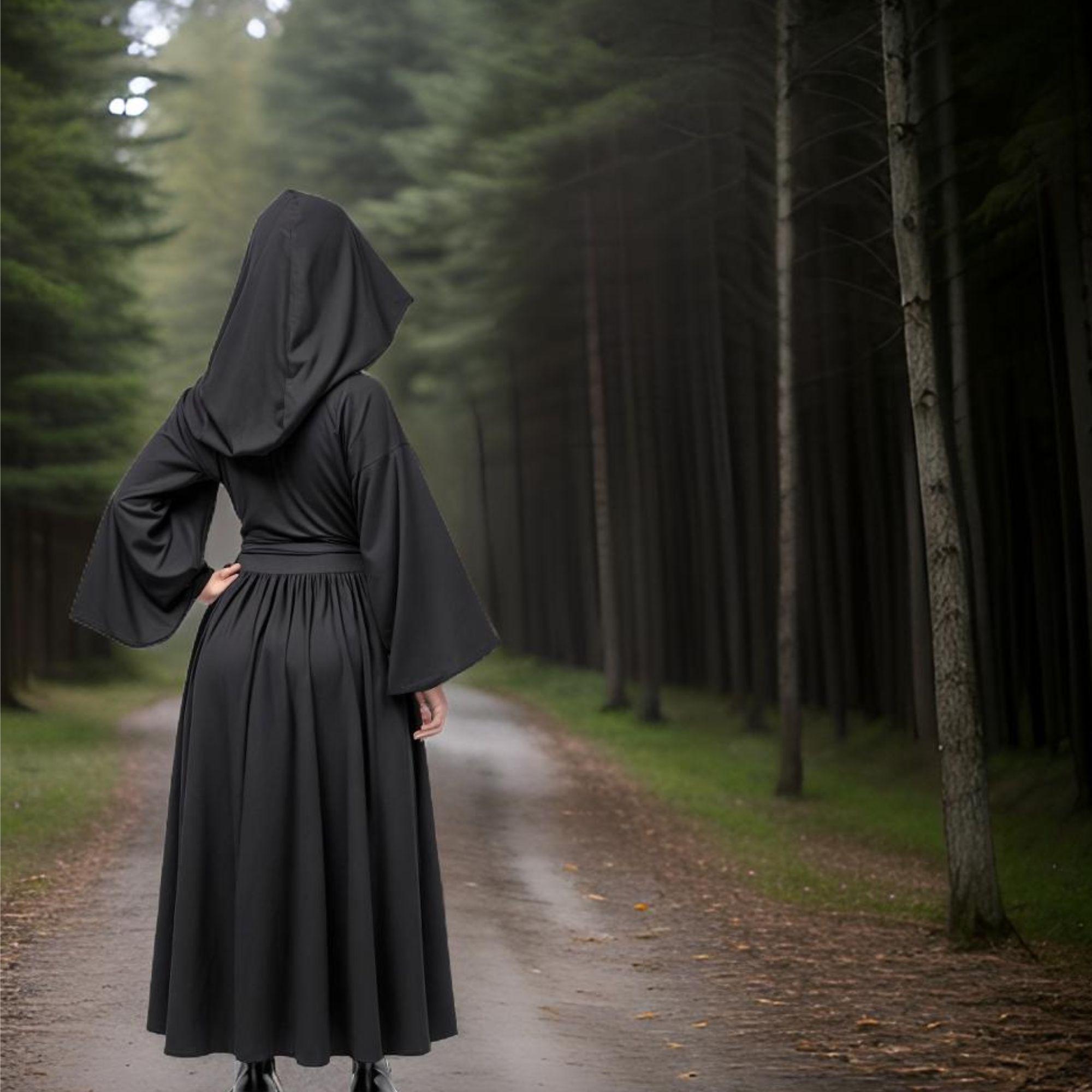 Gothic Black Hooded Renaissance Dress | Medieval Horror Costume | Witch ...
