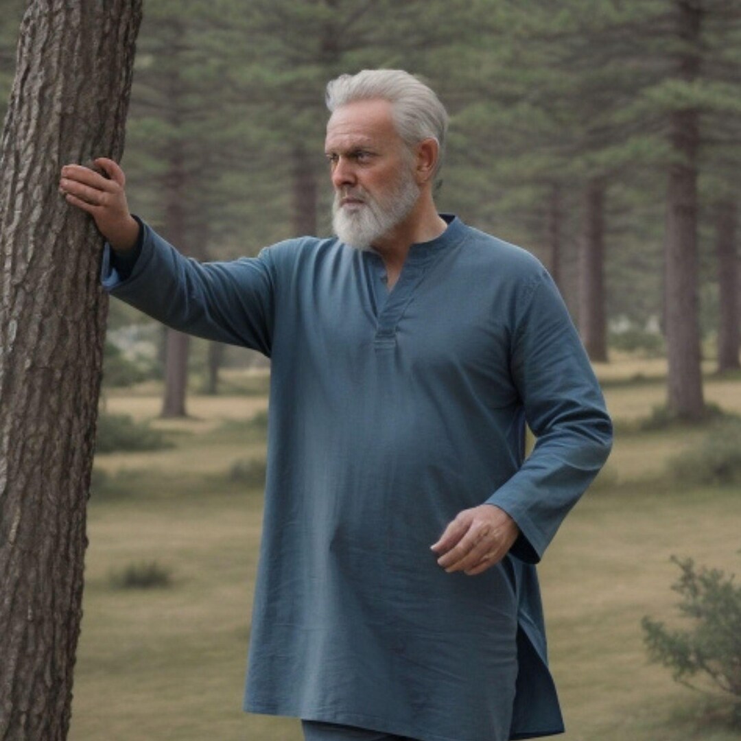 Blue Medieval Linen Tunic | Viking-inspired Long Sleeve Shirt ...